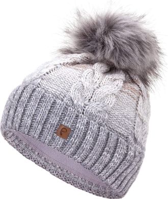 Faera Winterm&uuml;tze M&uuml;tze Damen warm gef&uuml;ttert mit Kunstfell Bommel-M&uuml;tze Fleecefutter Winter Strickm&uuml;tze Beanie, Farbe:Hellgrau