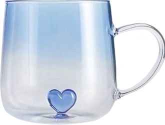 Generic Kaffeetassen Aus - Klarglasbecher, Mit 3D-Herz, Anti-Verbr&uuml;hungs-Farbverlauf, 400 Ml, Tragbare, Klare Tasse F&uuml;r Hei&szlig;e Getr&auml;nke F&uuml;r Reisen, Weihnachten