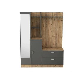 Dmora Eingangsm&ouml;bel Homam, Moderner Eingang, Wandgarderobe, Multifunktions-Aufbewahrungskonsole, 140x37h182 cm, Eiche und Anthrazit