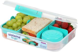 Sistema Bento Box Create Brotdose mit Fächern | 1,48 L Lunchbox mit Joghurt- /Fruchtbehälter | Lunchbox Kinder & Erwachsene | Blaugrün