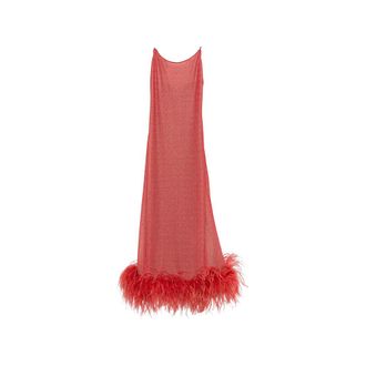 Os&eacute;ree Lumi&egrave;re Plumage Feather-trim Maxi Dress