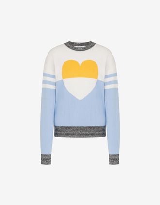 Moschino Pull en coton et cachemire incrust&eacute; - Bleu