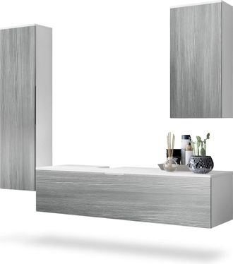 Vladon Badmöbel Komplettset Beach, Made in Germany, Korpus in Weiß matt/Fronten in Avola-Anthrazit