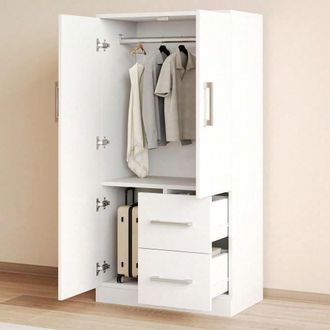 Generic Kleiderschrank 70x40x135 cm in Holzfarbe - Doppelt&uuml;r-Design mit Schubladen & Stauf&auml;chern - Kinderkleiderschrank & Einzelkleiderschrank (Wei&szlig; + Holz)