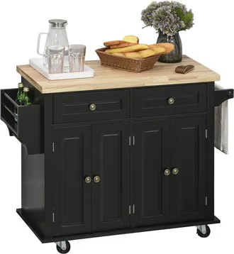 HOMCOM Homcom - Desserte de cuisine 2 tiroirs 2 placards avec &eacute;tag&egrave;re range-bouteille - MDF blanc et h&eacute;v&eacute;a - Dimensions 111L x 44,5l x 82,5H cm