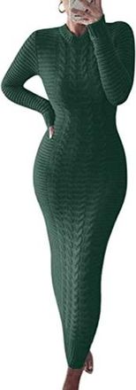 ORANDESIGNE Robe Femme Longue Hiver Tricoté Chic et Elegant Pull Long Manche Longue Robe Moulante Décontractée Chaude Maxi Robe Pullover Tricot Côtelé Grün 3XL