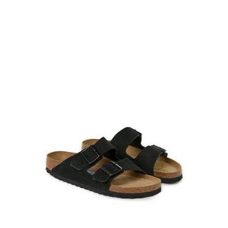 Birkenstock Leder Arizona Plattensandalen - schwarz