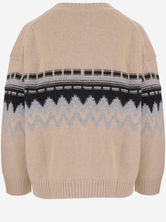Allude Womens Cashmere Cardigan With Geometric Pattern Beige Sweater