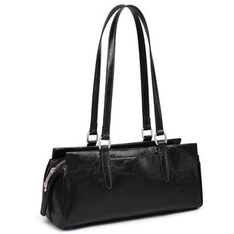 Dasein Sacs Hobo pour femme en cuir v&eacute;g&eacute;talien souple avec 3 compartiments, plusieurs poches, noir, Medium