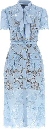 Self Portrait Femme, Robes, Bleu, Taille: 38 FR Blue Lace Tie Neck Midi Dress