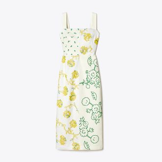 Tory Burch Damen Verziertes Patchwork-Kleid in Wei&szlig;