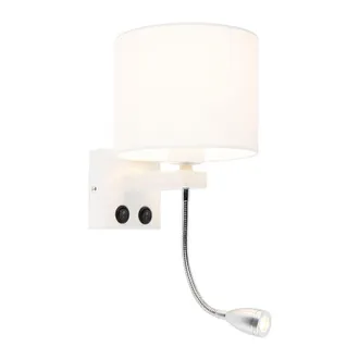 QAZQA Brescia combi - Applique murale avec bras flexible - 1 lumi&egrave;re - h 420 mm - Blanc - Moderne - &eacute;clairage int&eacute;rieur - Salon i Chambre i Cuisine i Salle