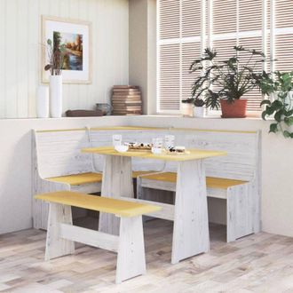 vidaXL Ensemble &agrave; manger reine 3 pcs marron miel blanc bois pin massif Vidaxl
