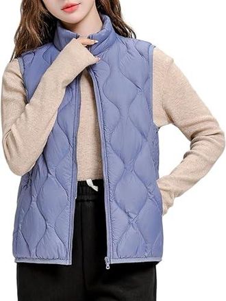 Generic Gilet matelass&eacute; l&eacute;ger sans manches avec fermeture &eacute;clair et col montant pour femme, couleur unie, bleu clair, XXL