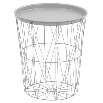 greemotion Drahtkorb-Tisch mit Tablett, Stahl, Ø ca. 40 cm, Höhe ca. 46 cm, Weiß