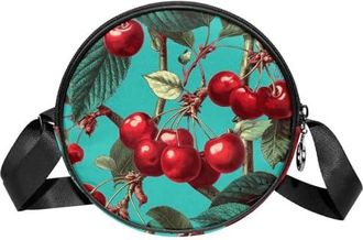 Generic Petit sac &agrave; bandouli&egrave;re rond pour femme, imprim&eacute; feuilles de cerisier avec fermeture &eacute;clair, bretelles r&eacute;glables, sac &agrave; main rond d&eacute;contract&eacute; pour fem