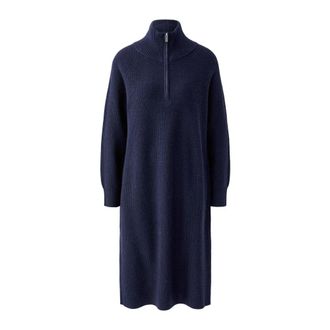 Oui Rippstrick-Midikleid mit Troyer-Kragen - - Dresses - Damen - Blau - L