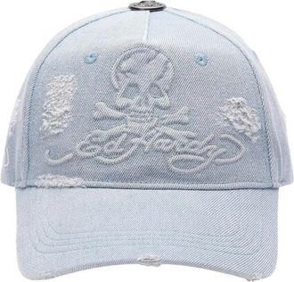 Ed Hardy unisex, Accessoires, Bleu, Taille: ONE Size Denim Embossed Skull 5 Panel Cap