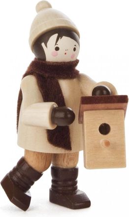 Rudolphs Schatzkiste Miniaturfigur Winterkind mit Starkasten Natur H&ouml;he 6cm NEU Weihnachtsfigur Holzfigur
