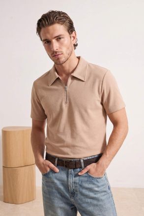 Trendyol MAN Herren Braun Einfarbig Kurz Regular Fit Poloshirts