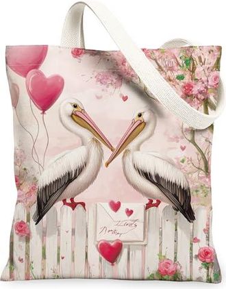 Generic Pelicans Sac fourre-tout en toile motif oiseau pour le shopping, 33 x 38 cm, sac d&eacute;picerie r&eacute;utilisable pour femme, peinture florale, d&eacute;coration cadea