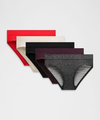 lululemon Culotte bikini UnderEase taille mi-haute Lot de 5 pour Femmes - Noir/Rouge/Violet - Taille 2XL