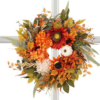 Generico Herbstkranz, Thanksgiving, 50 cm, mit Sonnenblumen, saisonale Dekoration, Botschaft, idealer Innenbereich, Wand, T&uuml;r, rustikaler und eleganter Stil