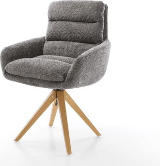 DELIFE Esszimmerstuhl Abelia-Flex mit Armlehnen Boucl&eacute; Grau Holzgestell kantig Natur, Esszimmerst&uuml;hle