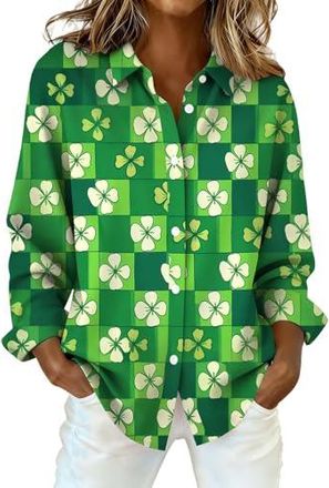Generic Chemisiers en satin Lucky Clover pour femme - Haut de la Saint-Patrick &agrave; manches longues - Col en V - Doux et &eacute;l&eacute;gant - Col en V, vert menthe, XXL