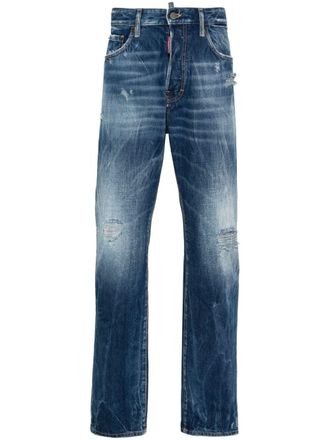 Dsquared2 jean slim &agrave; effet us&eacute; - Bleu