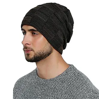 DonDon Bonnet homme hiver Slouch Beanie Bonnet laine avec doublure chaude en polaire extra-douce - Marron