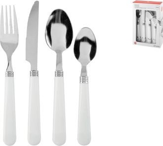 hOme Home 756467 Besteckset 24-teilig, Edelstahl, weißer Griff, Stahl Kunststoff