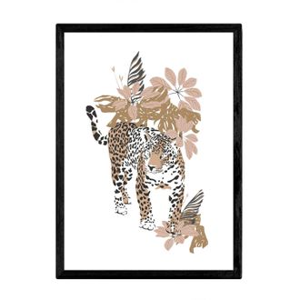 Nacnic Plakat Leopard. Blatt Dschungeltier mit Blumen und Gr&uuml;n. Wilde Tiere Dekoration mit floralen T&ouml;nen. A4-Format
