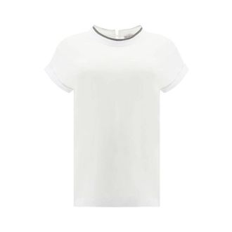 Brunello Cucinelli Monili-Neck Baumwoll-T-Shirt - - Tops - Damen - Wei&szlig; - XL