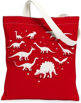 Generic Sacs fourre-tout en toile avec imprim&eacute; dinosaure, motif animal mignon, sacs d&eacute;picerie r&eacute;utilisables, l&eacute;gers et lavables en toile pour, Rouge, 13x15 In
