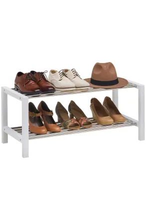 CARRYHOME Schuhregal, Weiß, Edelstahl, Metall, Holzwerkstoff, 81x34x34 cm, Garderobe, Schuhaufbewahrung, Schuhregale