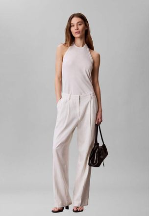 Calvin Klein Pantalon large en lin m&eacute;lang&eacute; - Tofu-Blanc