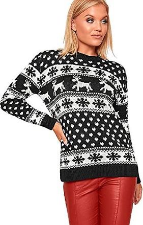 WearAll Femmes Tricot&eacute; Joyeux No&euml;l Longue Manche No&euml;l Arbre Dames Pom Cavalier - 36-56