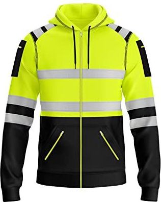 MyMixTrendz Sweat à capuche haute visibilité à fermeture éclair pour homme avec plusieurs poches à fermeture éclair et bande réfléchissante haute visibilité S-2XL
