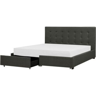 Beliani Beliani - Lit Double 180x200 cm en Tissu Gris Fonc&eacute; T&ecirc;te Capitonn&eacute;e Cadre &agrave; 2 Tiroirs Rochelle