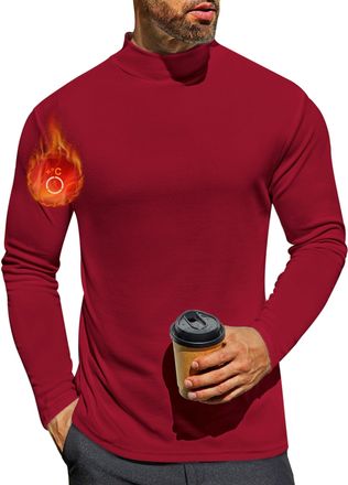 Ekouaer Herren Langarmshirt Thermo Langarm Unterhemd Warm Basic Rollkragenpullover Männer Thermoshirts Winter Oberteil Rot XXXL