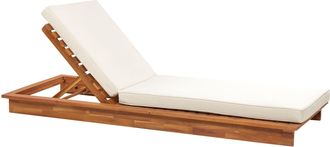 Beliani Gartenliege Akazienholz Heller Holzfarbton mit Auflage weiß verstellbar Granari