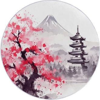 Generic Home Tapis Rond Life Tapis de Jeu, 150 cm (Round) pour la Chambre, Convient aux Enfants Fleurs de Cerisier, Aquarelle de Style Japonais Facile dentret