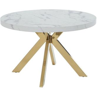 Vente-Unique Vente-unique - Table &agrave; manger extensible 4 &agrave; 8 personnes en mdf et acier - Effet marbre blanc et Dor&eacute; - komoni