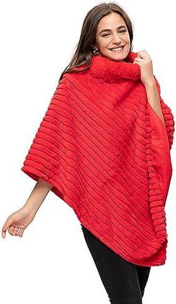 Glamexx24 Femme Poncho dhiver Elégante Chaud Manteau en Fausse Fourrure Tricoté Col Rond Veste épaisse Cape Automne Hiver Cadeau