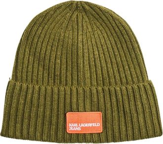 Karl Lagerfeld Homme, Accessoires, Vert, Taille: ONE Size Logo Patch Beanie