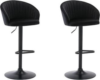 Vente-Unique Lot de 2 tabourets de Bar en Velours et m&eacute;tal - Hauteur r&eacute;glable - Noir - DORALIZ