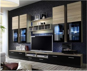 Paris Prix Paris Prix - Meuble tv Mural Design Lyra 300cm Chêne & Noir