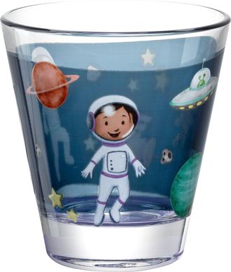 Leonardo Bambini Avventura Trinkglas für Kinder - Kinderbecher mit Motiv aus hochwertigem Glas - Größe S, Inhalt 215 ml - Kinderglas mit Motiv Weltall, 044414