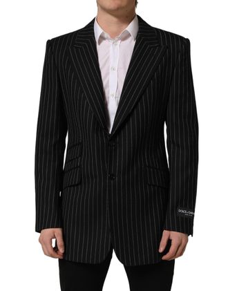 Dolce & Gabbana Mens Black Stripes Wool Single Breasted Blazer Polyester Clothing